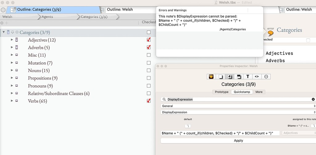 Error/ Warning: $Display Expression can't be parsed - Agents, Actions and Automation - Tinderbox ...